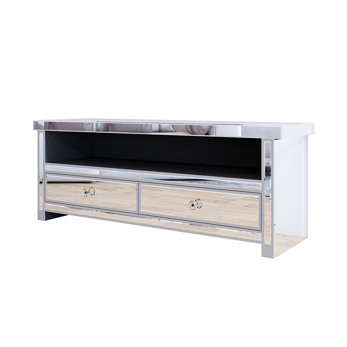 Mirrored TV Stand Cabinet 2 Drawers TV Console Entertainment Unit Home ...