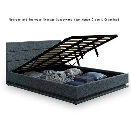 Modern Grey Leather Storage Bed Frame with LED - King | Crazy Sales