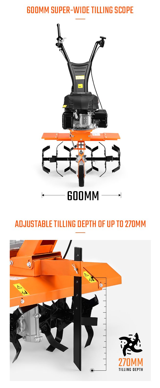 SHOGUN 6HP Petrol Rotary Hoe Tiller Garden Cultivator Rototiller with ...