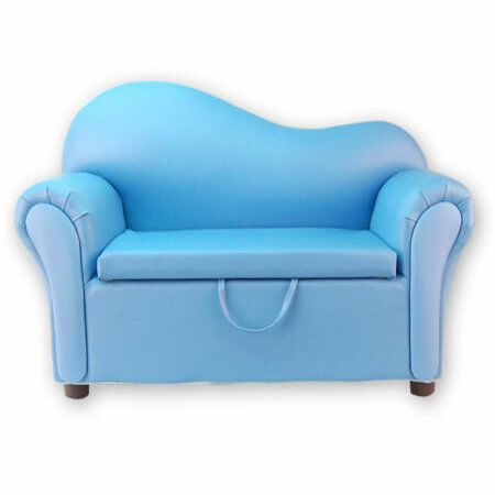 Multi-Function 2 Seater PVC Leather Blue Children Sofa with Toy Box