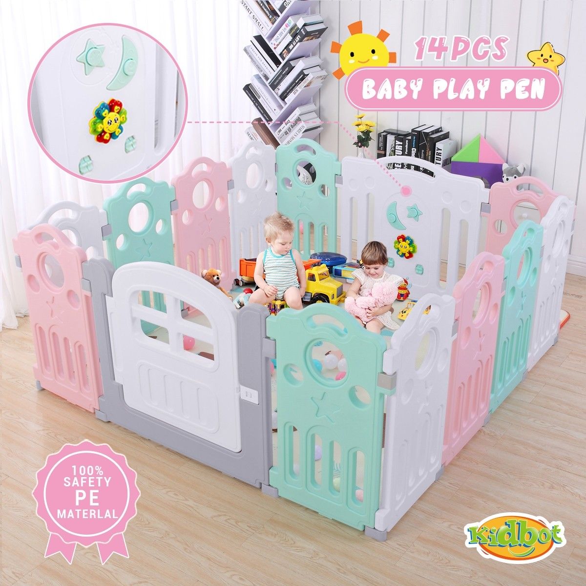 Kidbot 14-Panel Baby Child Toddler Playpen Activity Centre w/ Games Music