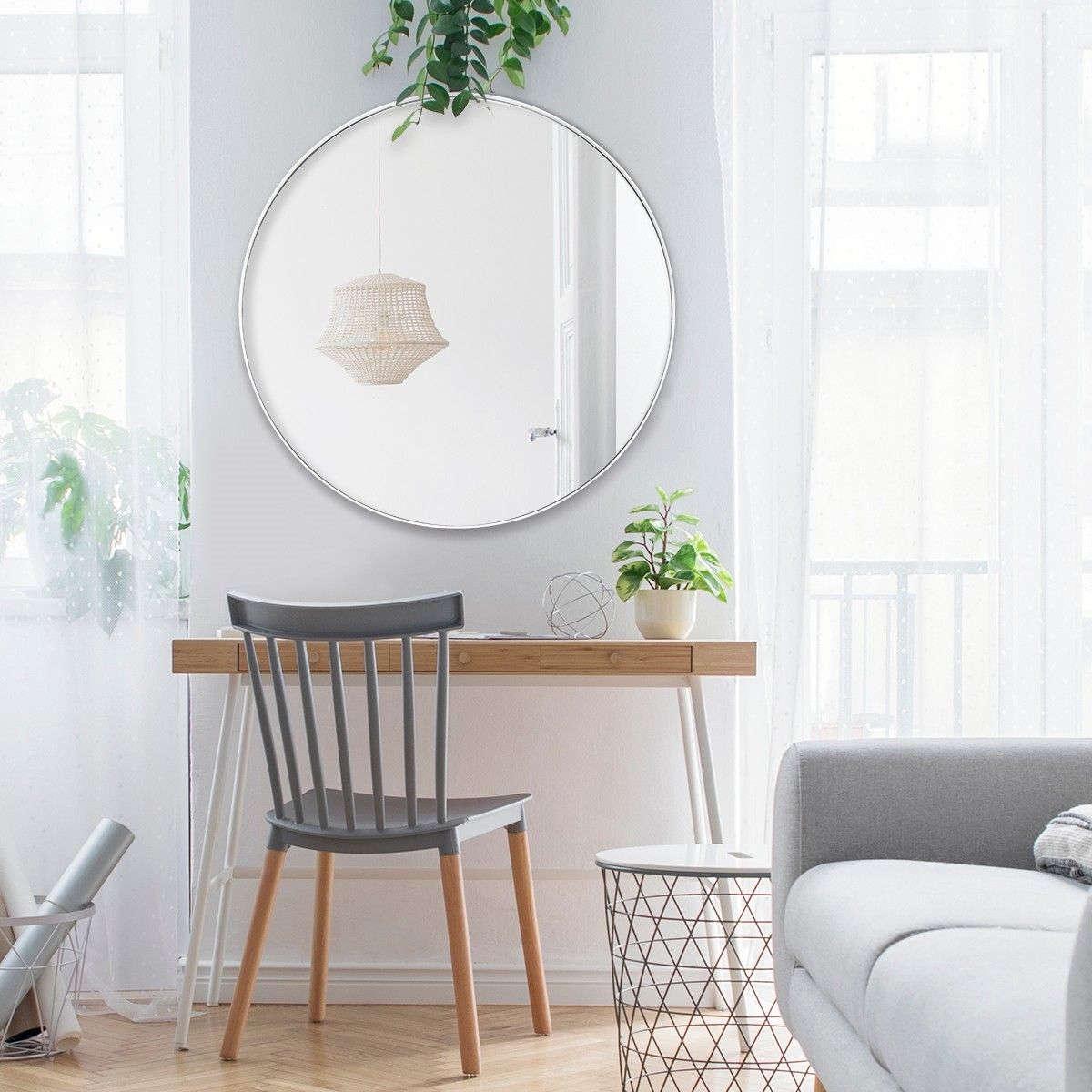 White Large Round Mirror Decorative Wall Mirror 80cm | Crazy Sales
