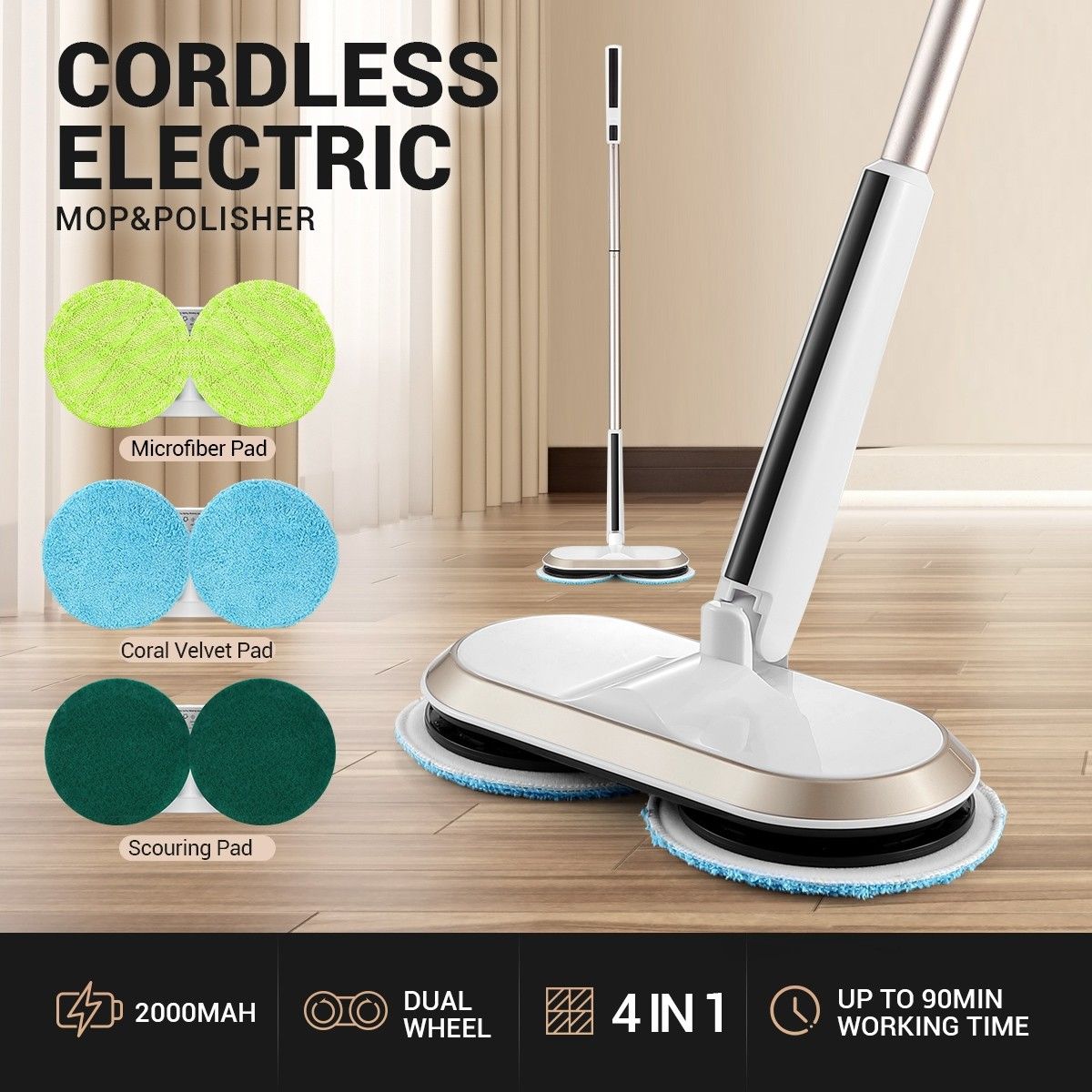 4-in-1 Electric Cordless Mop Dry Wet Mopping Floor Polishing Waxing