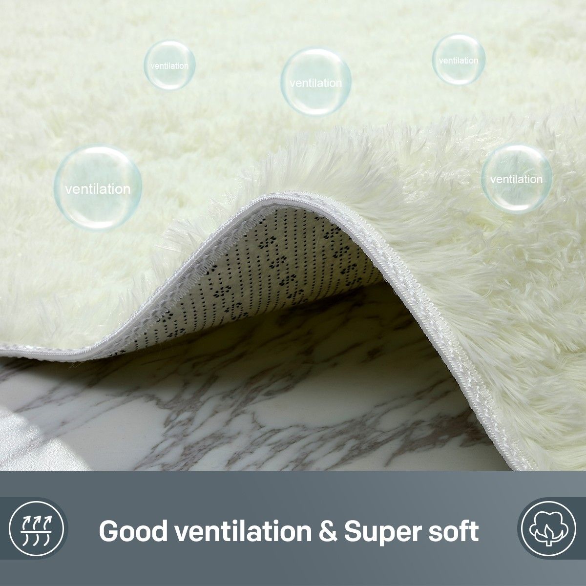 Creamy White 1.6x2.3m Fluffy Shaggy Rug Carpet Soft Area Rug Anti-slip ...