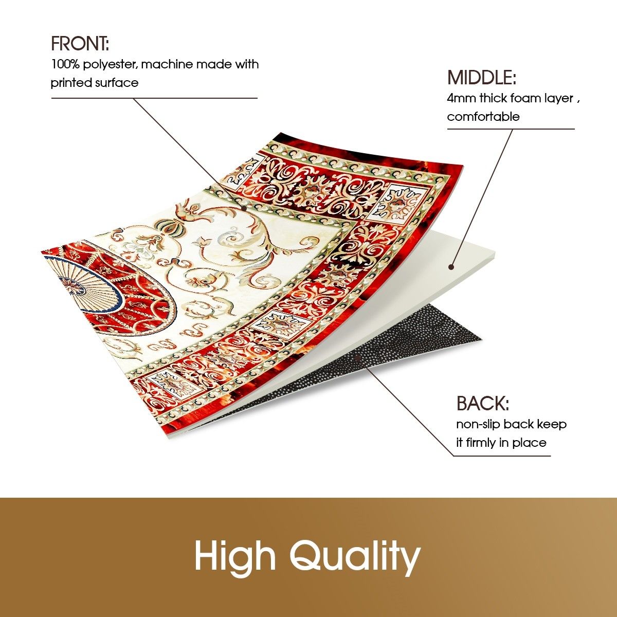 2x3m Soft Floor Area Rug Royal Red Traditional Carpet Anti-slip Mat ...