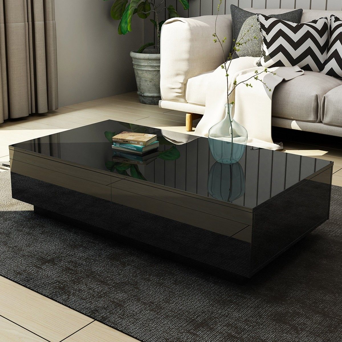 New 4 Drawer Coffee Table Wood Living Room Furniture High Gloss Black New 4 Drawer Coffee Table Wood Living Room Furniture High Gloss Black