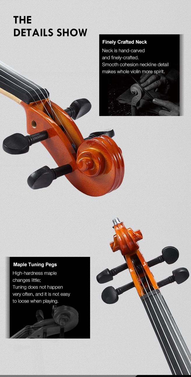 Melodic 1/4 Full-Size Acoustic Violin Kit 4-String Natural Varnish ...