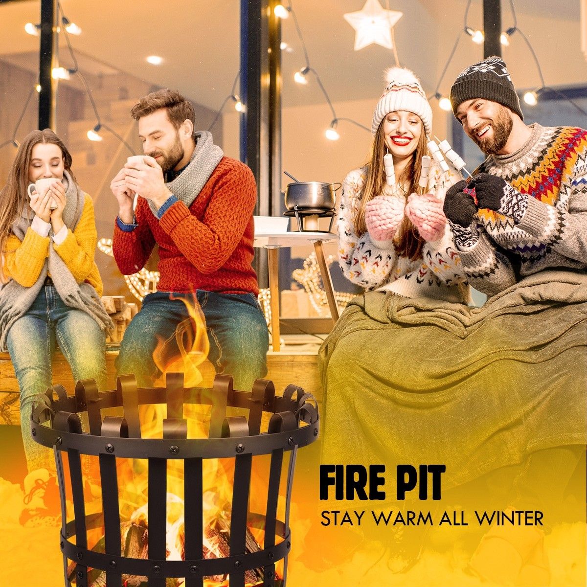 16" Fire Pit BBQ Grill Fireplace Outdoor Portable Brazier Camping Patio ...