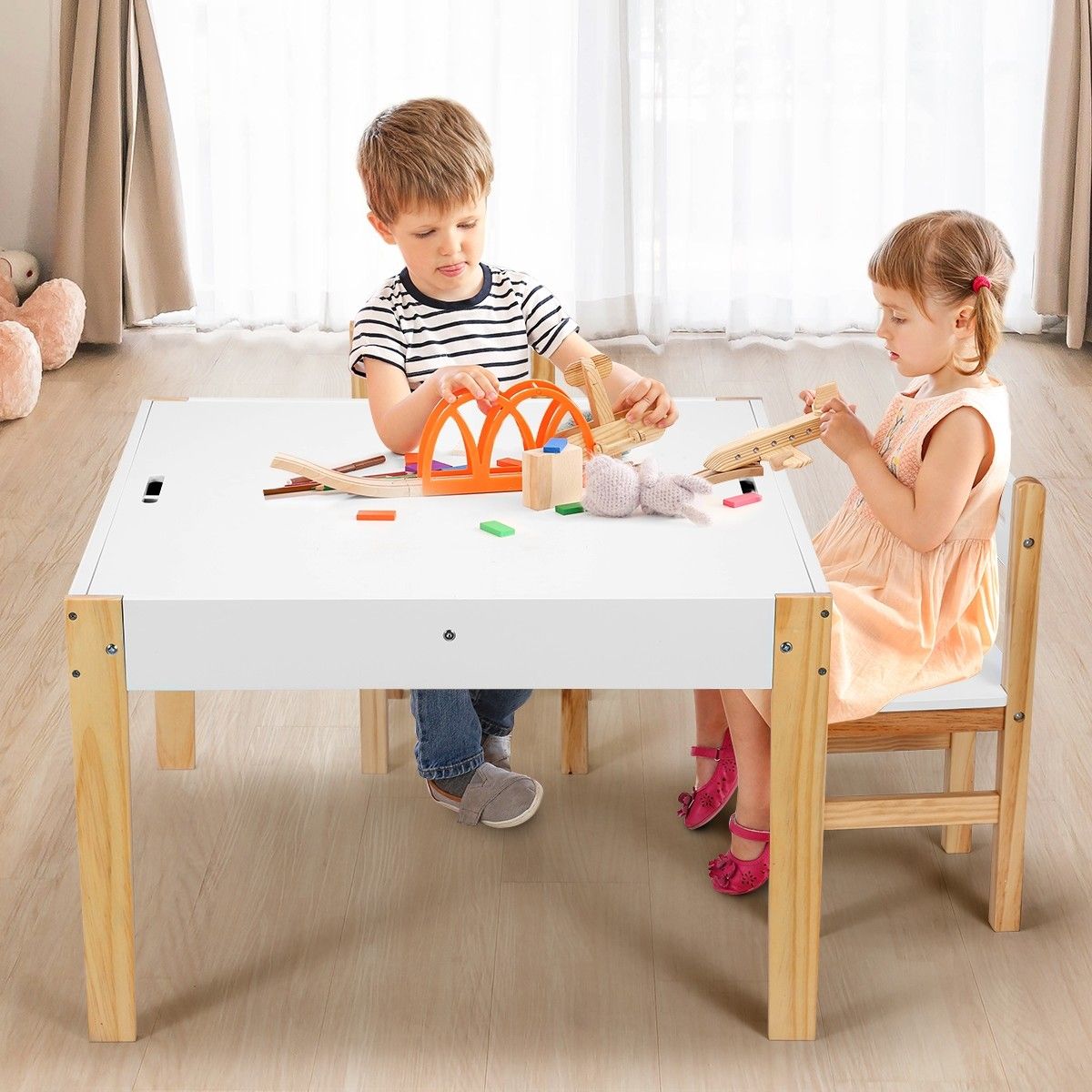 Kidbot Kids Activity Table and 2 Chairs Set Chalkboard Play Toys ...