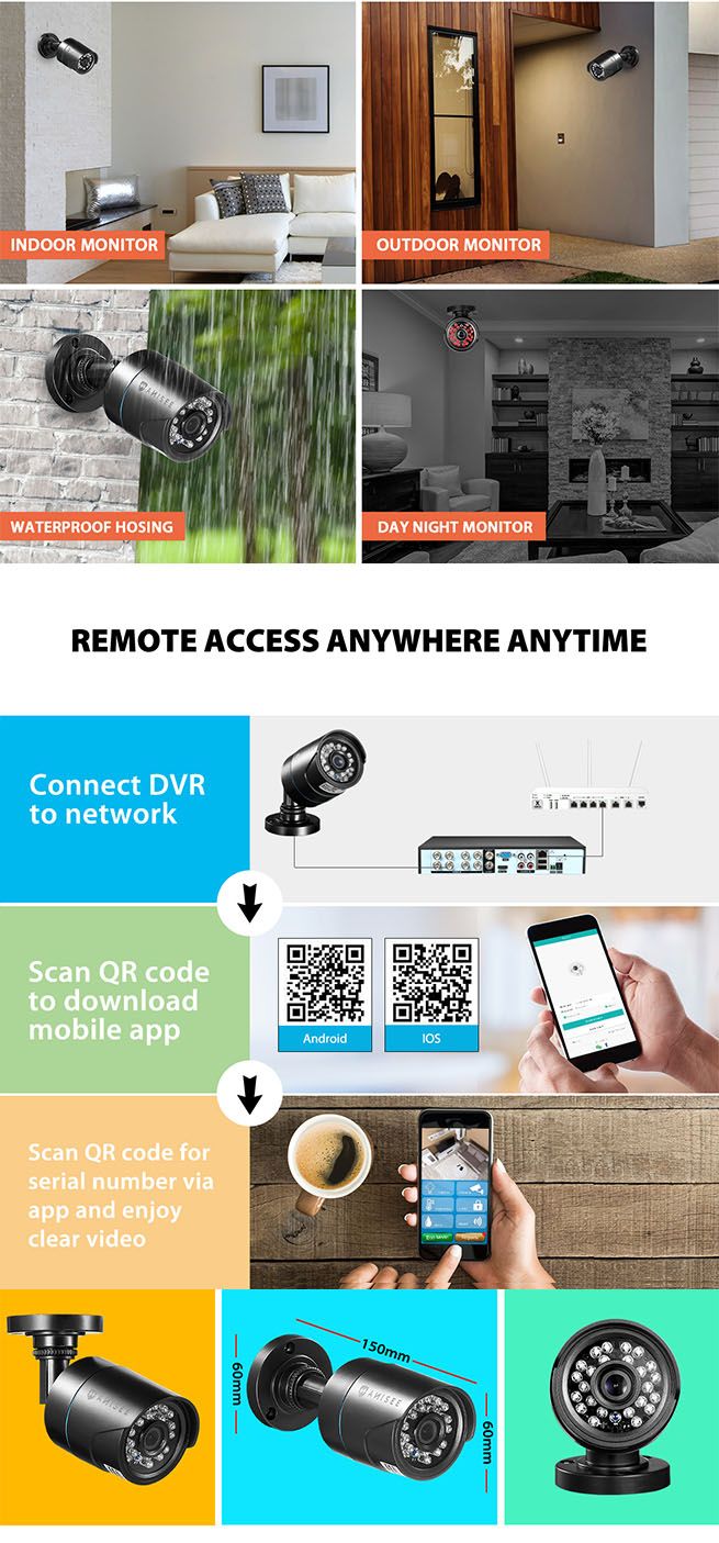AHD CCTV Camera Home Security Surveillance System 8CH DVR 1080P Night ...