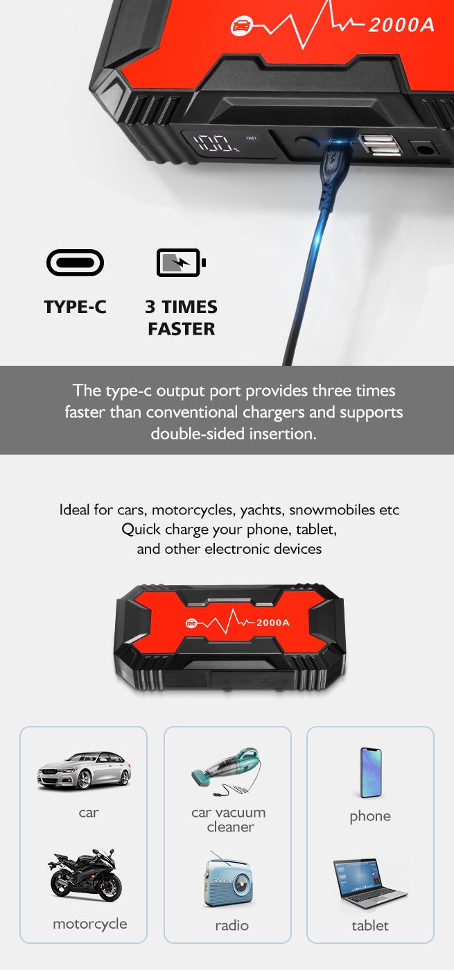 12V 2000Amp 368000mAh Jump Starter Box Battery Pack Power Bank for Car | Crazy Sales