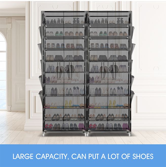 40 Pairs 10 Tier Metal Stackable Shoe Rack Cabinet Shoe Organizer ...