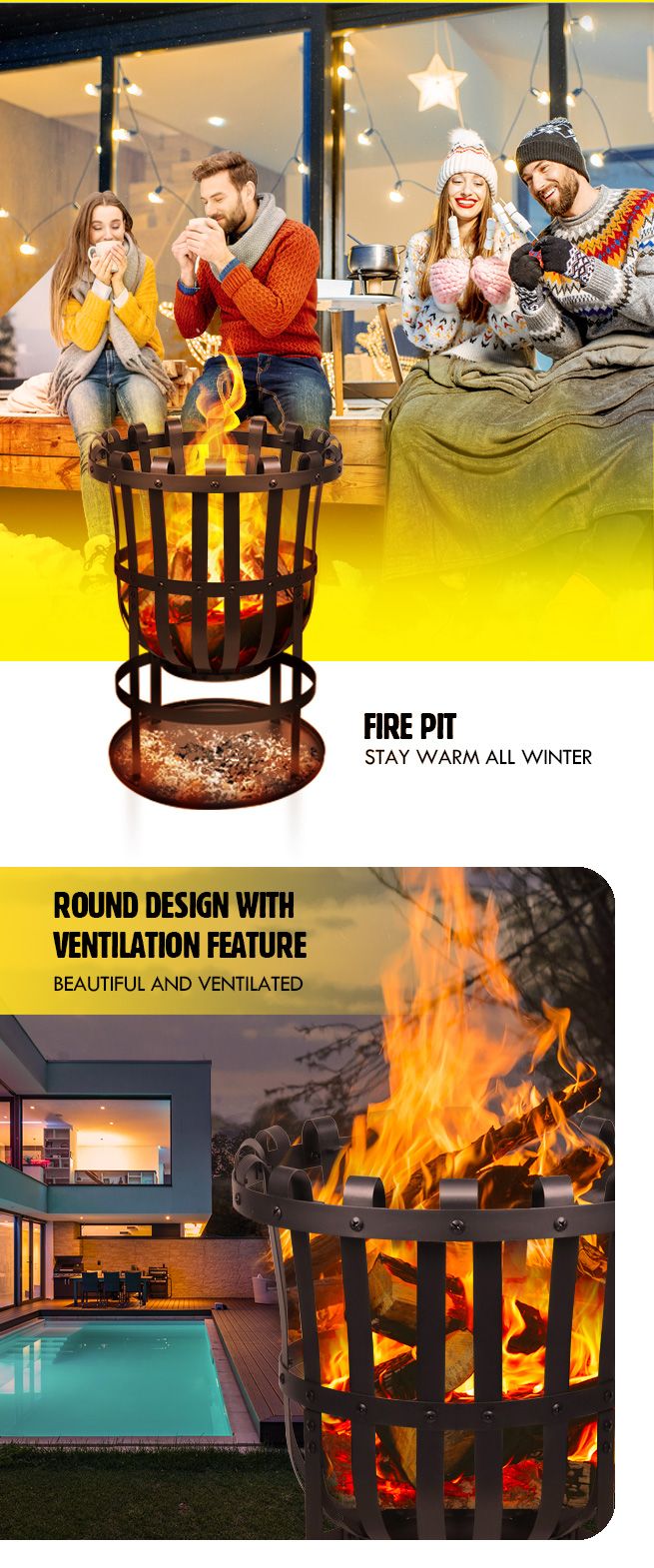 16" Fire Pit BBQ Grill Fireplace Outdoor Portable Brazier Camping Patio ...