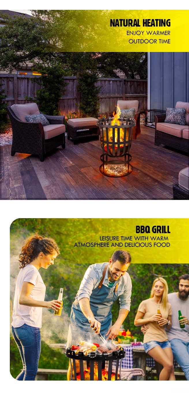 16" Fire Pit BBQ Grill Fireplace Outdoor Portable Brazier Camping Patio ...