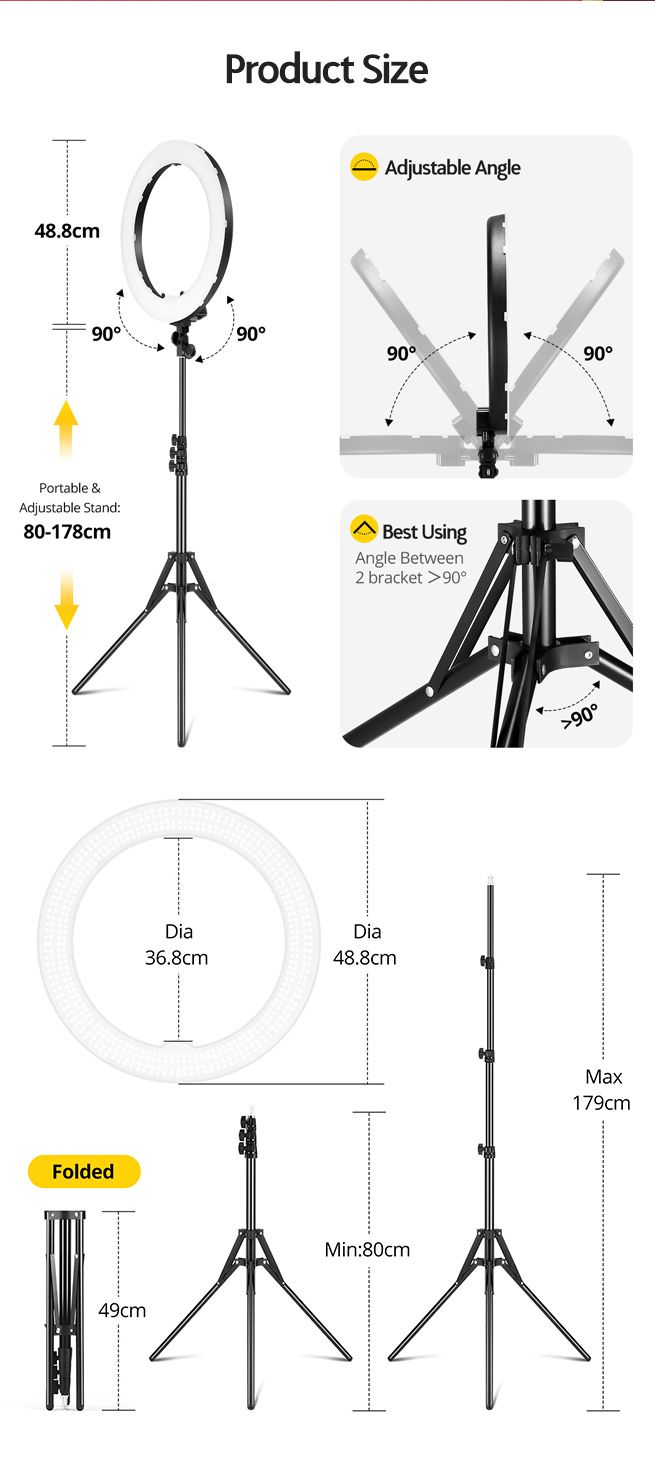 480 LED 18" Dimmable LED Ring Light Adjustable with Stand for Makeup ...