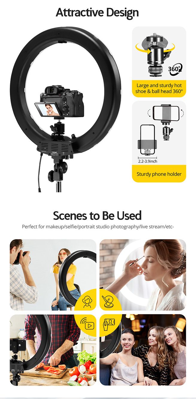 480 LED 18" Dimmable LED Ring Light Adjustable with Stand for Makeup ...