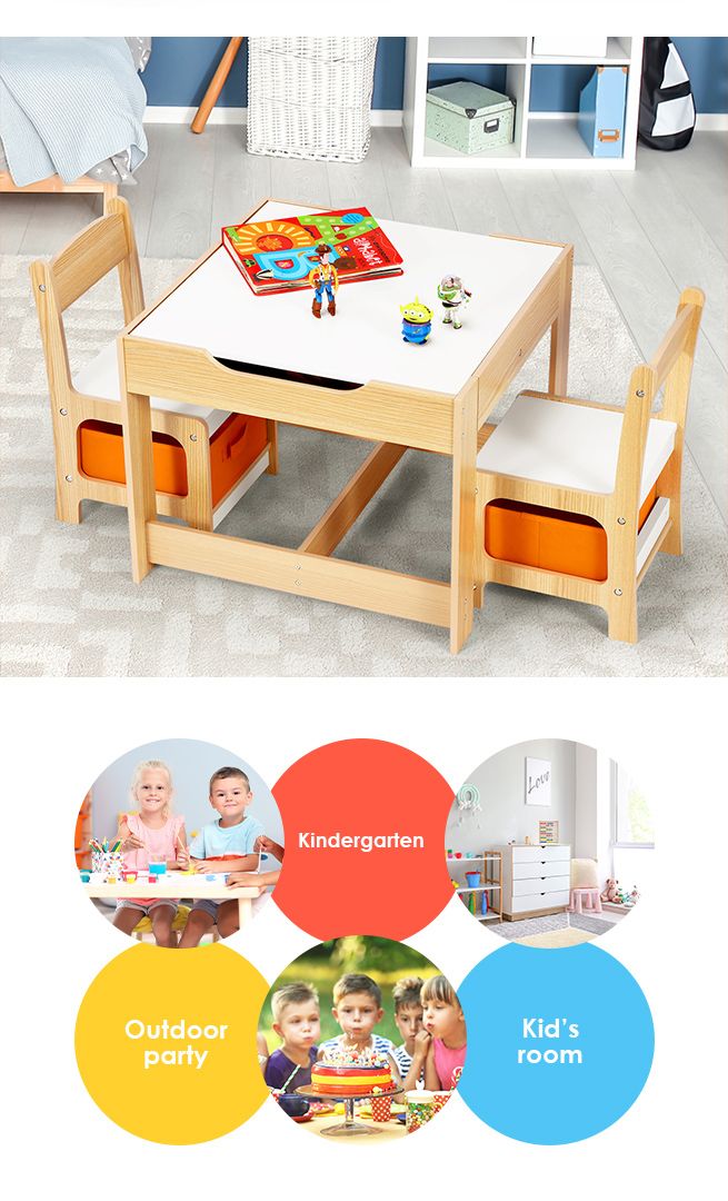 Kidbot 3-Piece Kids Table and Chair Set Multifunctional Activity Play ...