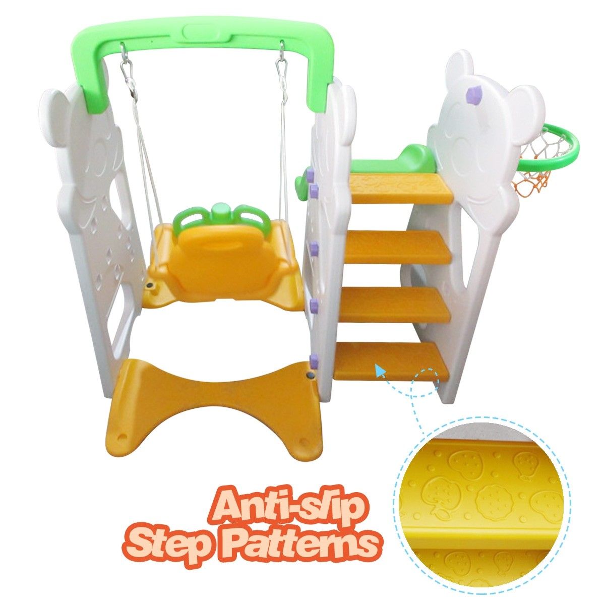 3-in-1 Kids Plastic Slide Swing Set with Basketball Hoop | Crazy Sales