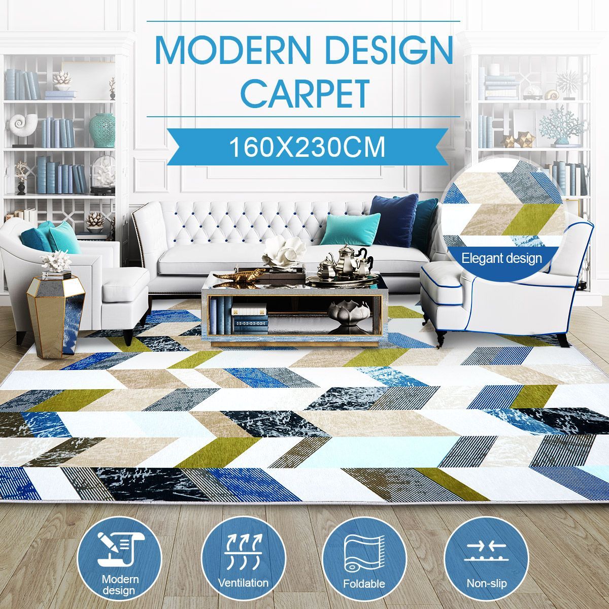 1.6x2.3m Large Floor Rug Super Soft Short Area Rug Multi Striped Carpet ...