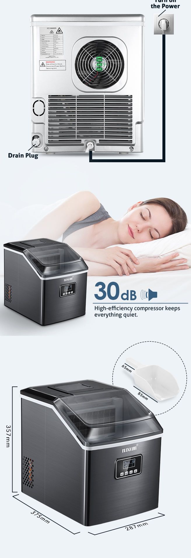 Maxkon 17KG Portable Commercial Ice Maker Machine Stainless Steel Fast ...