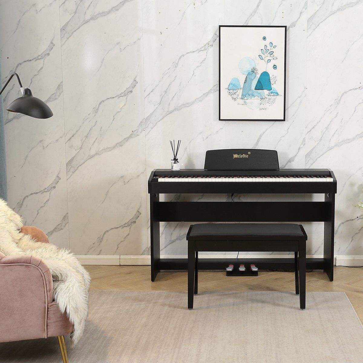 Melodic 88-Key Hammer Action Digital Piano w/ Weighted Keyboard 128 ...