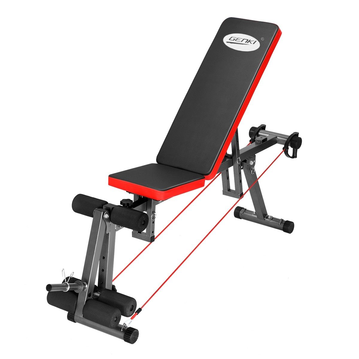 Genki Adjustable Weight FID Bench Home Gym with Elastic Ropes Black ...
