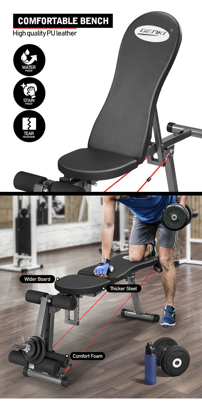 Genki Black Adjustable Weight FID Bench Fitness Home Gym with Elastic ...
