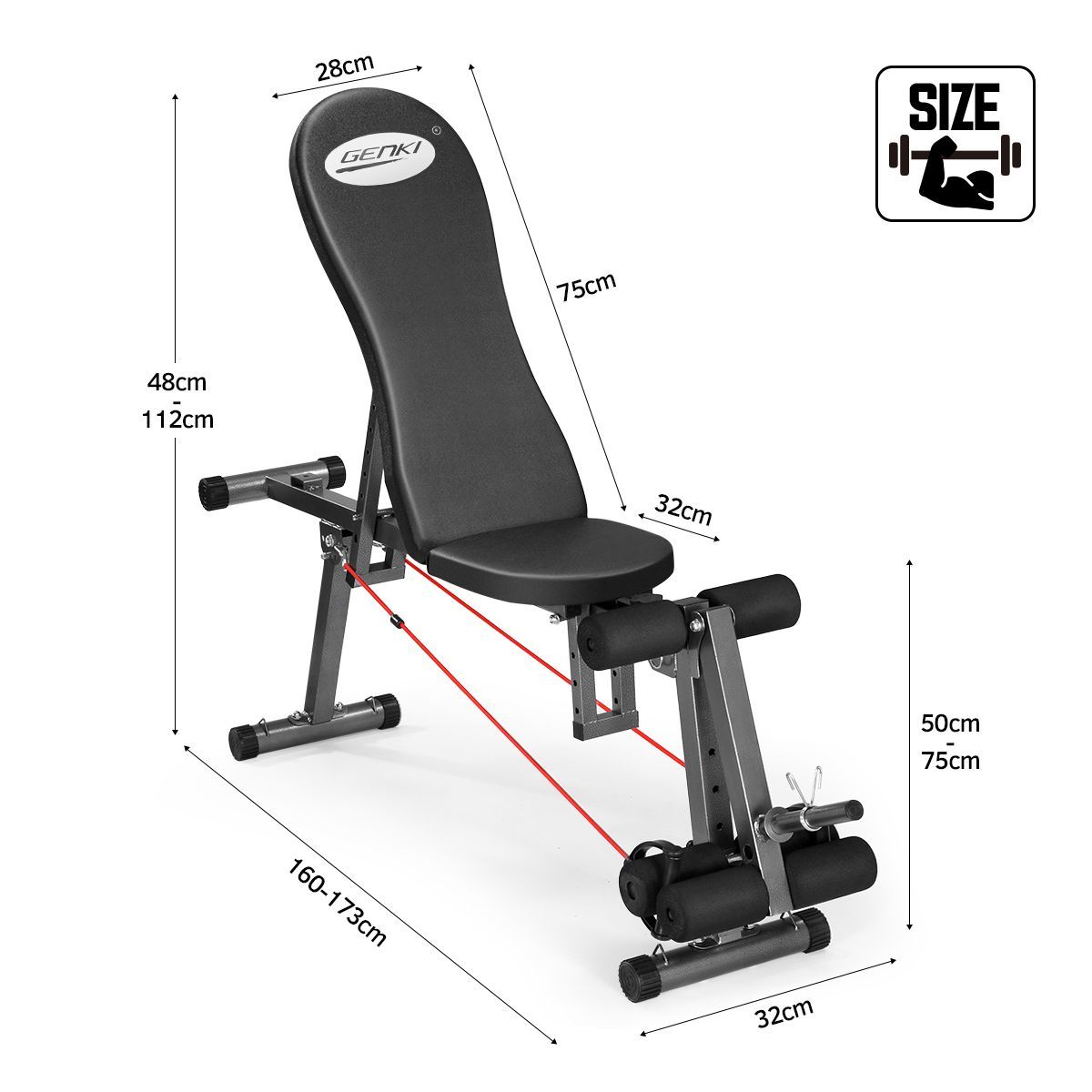 Genki Black Adjustable Weight FID Bench Fitness Home Gym with Elastic ...