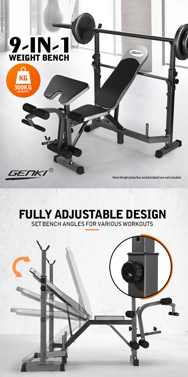 Genki Multi-Station Weight Bench Home Gym Fitness Equipment Black ...