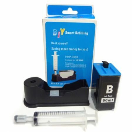 DIY Ink Refill Kit for HP 564 Black Inkjet Printer Cartridge - 6 Refills