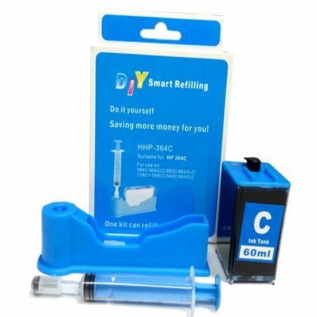DIY Ink Refill Kit for HP 564 Cyan Inkjet Printer Cartridge - 20 Refills