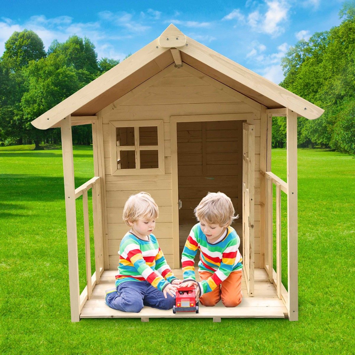Wooden Cubby House for Kids Children Outdoor Playhouse with Flooring ...