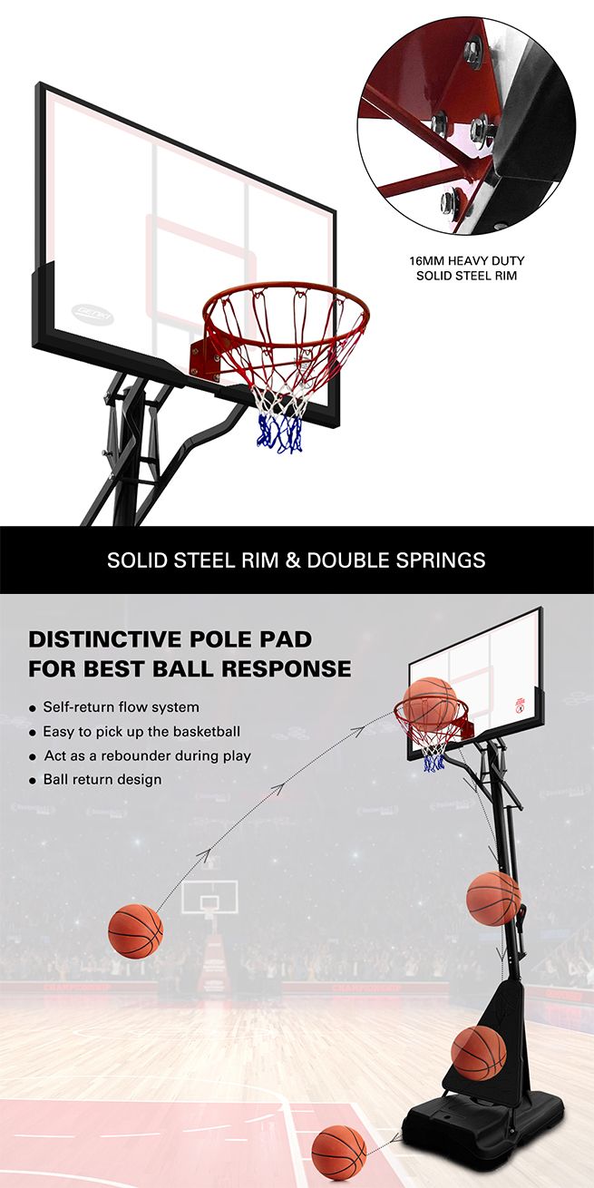 Genki Adjustable 2.3-3.05m Portable Basketball Hoop Stand System ...