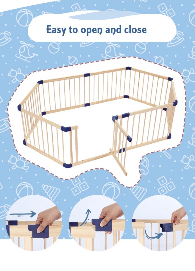 Kidbot 8-Panel Wooden Baby Playpen Kids Activity Play Center Safety ...
