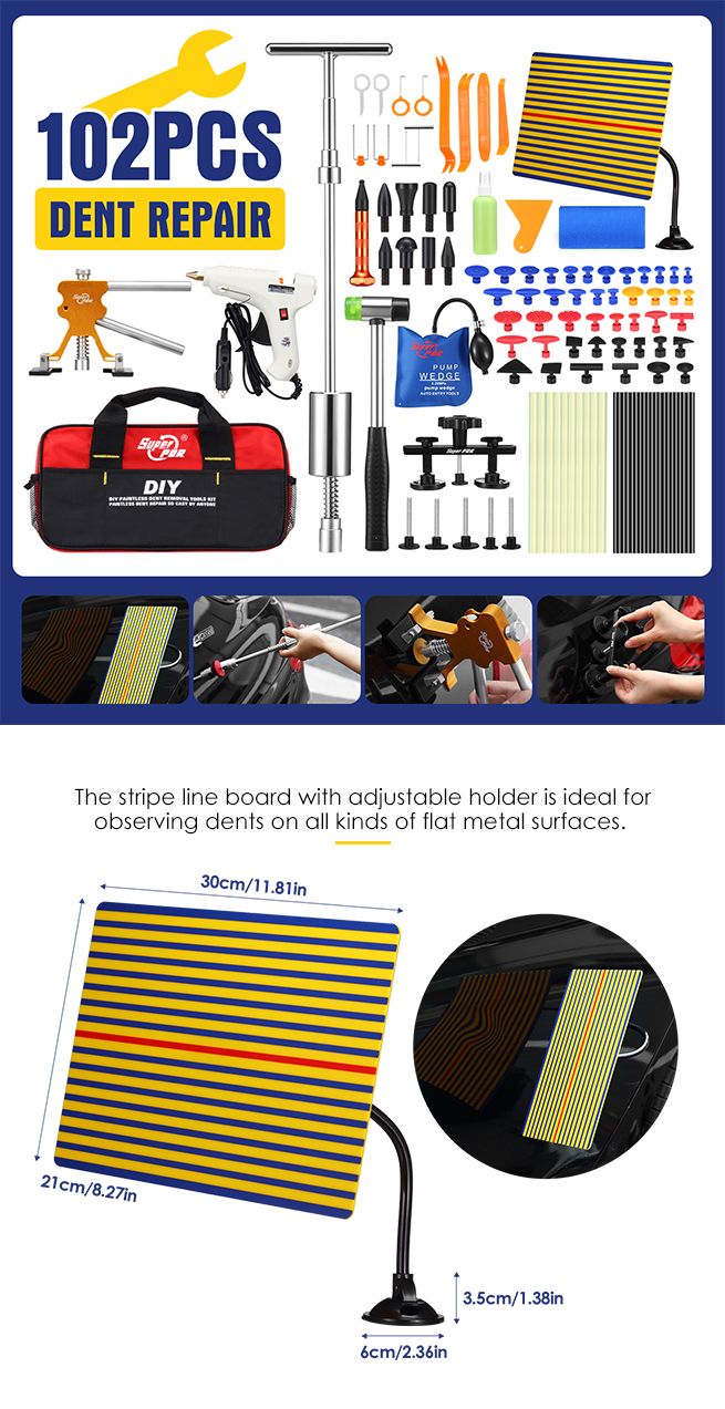 Professional 102 Pieces PDR Paintless Dent Repair Tool Kit Car Dent ...