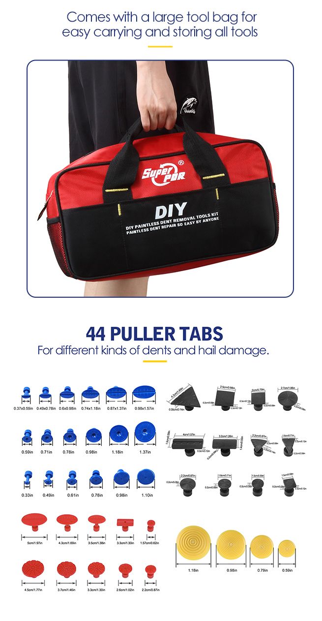 Professional 95 Pieces PDR Paintless Dent Repair Tool Kit Car Dent ...