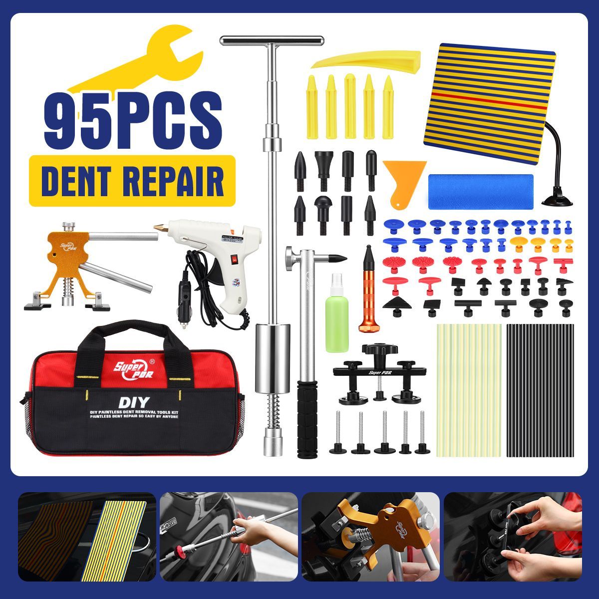 Professional 95 Pieces PDR Paintless Dent Repair Tool Kit Car Dent ...
