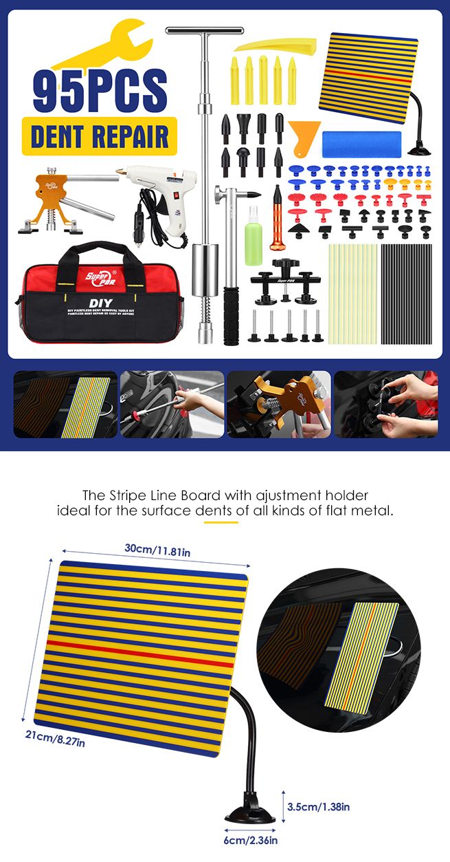 Professional 95 Pieces PDR Paintless Dent Repair Tool Kit Car Dent ...
