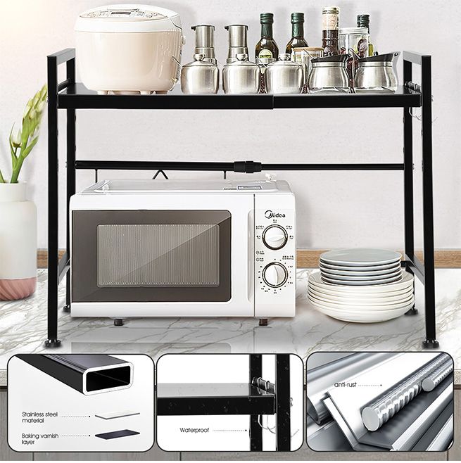 2 Tier Expandable Microwave Oven Rack Stand Steel Kitchen Rack Shelf