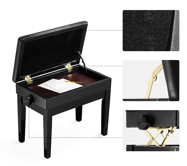Melodic Adjustable Wood Keyboard Piano Bench Stool with Built-in ...