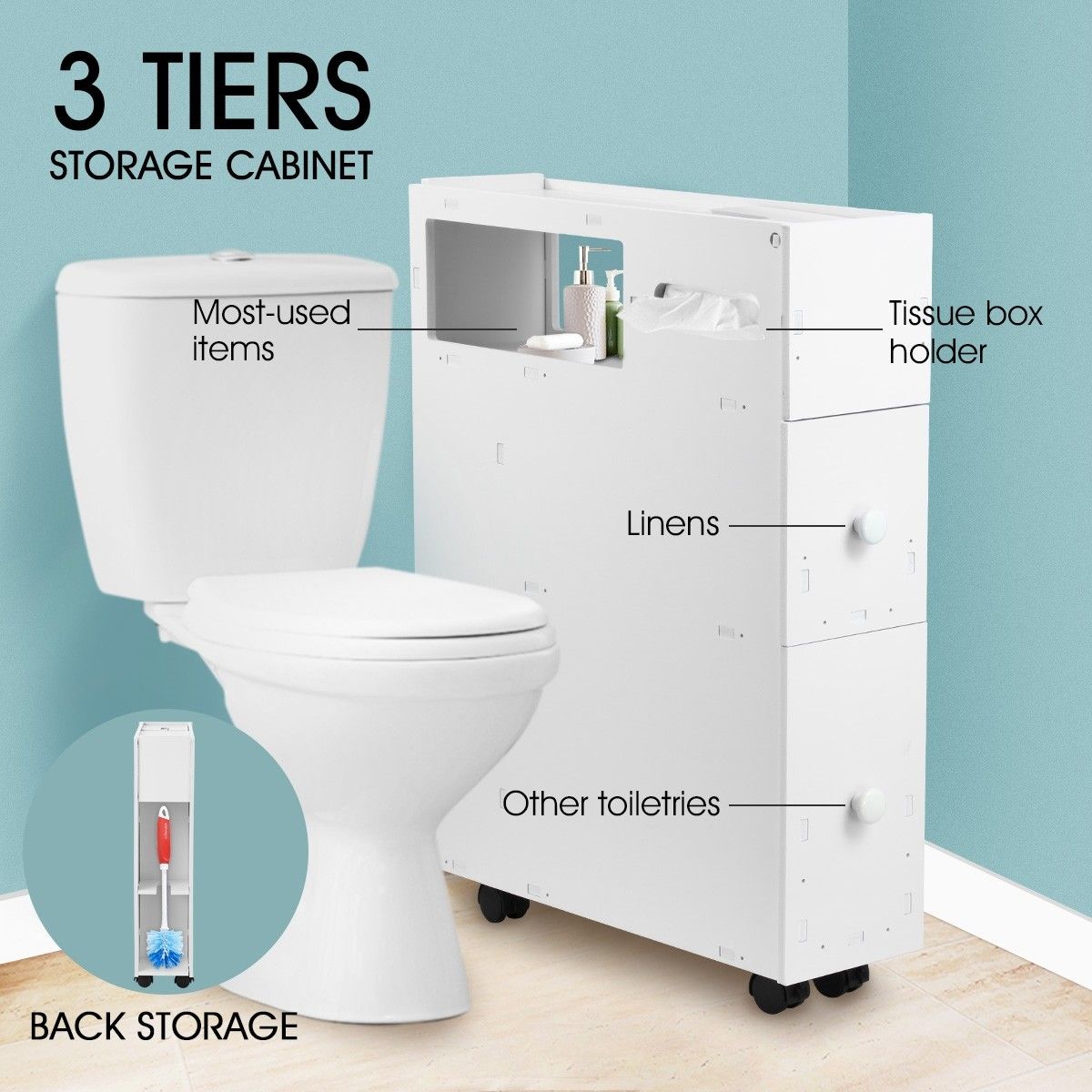 Wheeled Bathroom Cabinet Storage Drawer Organiser Toilet Cabby Tissue ...