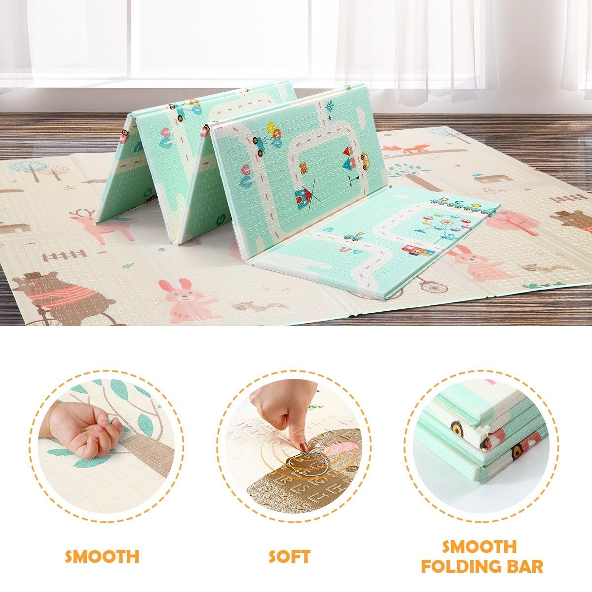 200cmx180cm 10mm Thick Reversible Baby Play Mat Kids Activity Gym ...