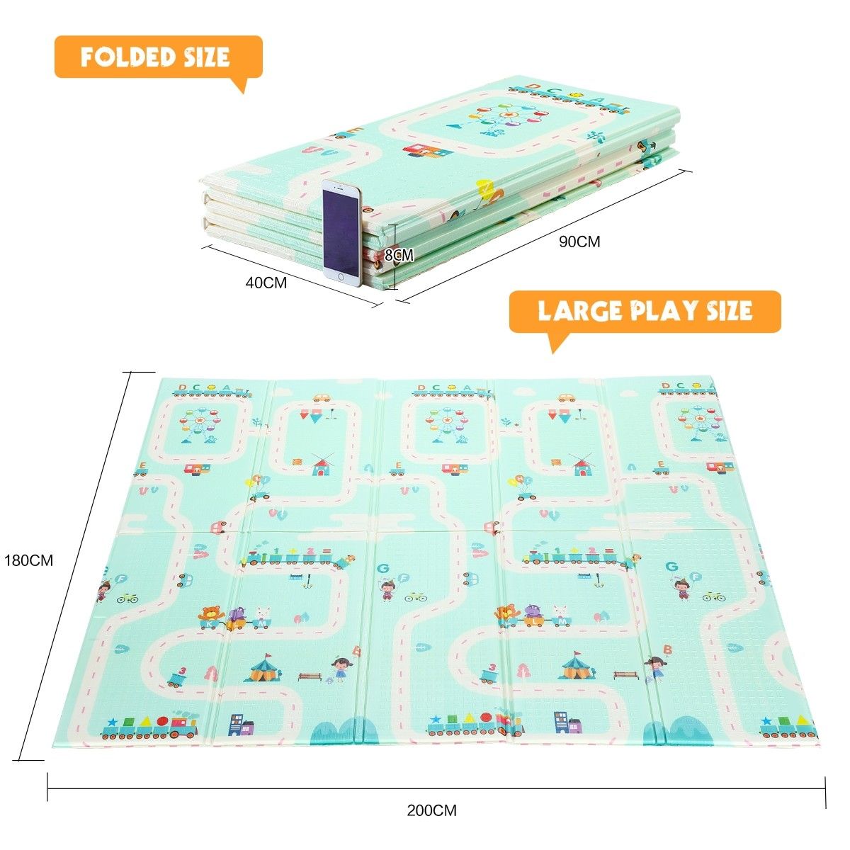 200cmx180cm 10mm Thick Reversible Baby Play Mat Kids Activity Gym ...
