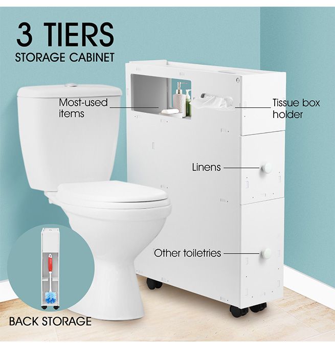 Wheeled Bathroom Cabinet Storage Drawer Organiser Toilet Caddy Tissue ...