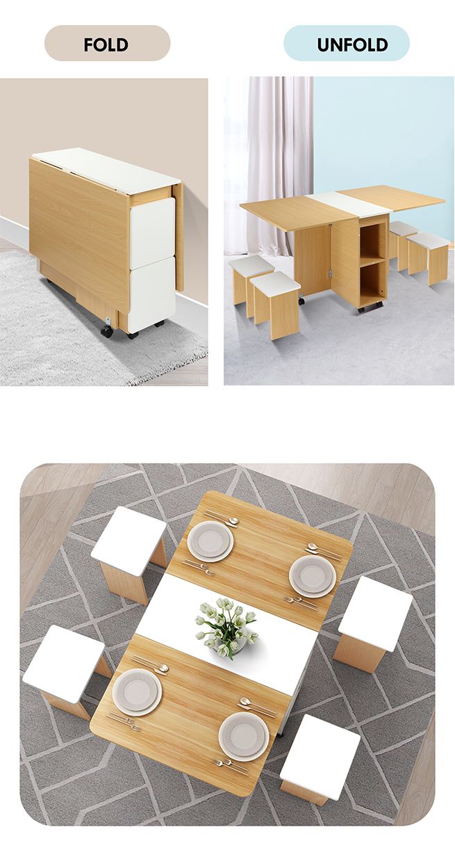 Multifunctional 5 Piece Foldable Dining Table and Chair Set Wooden Home ...