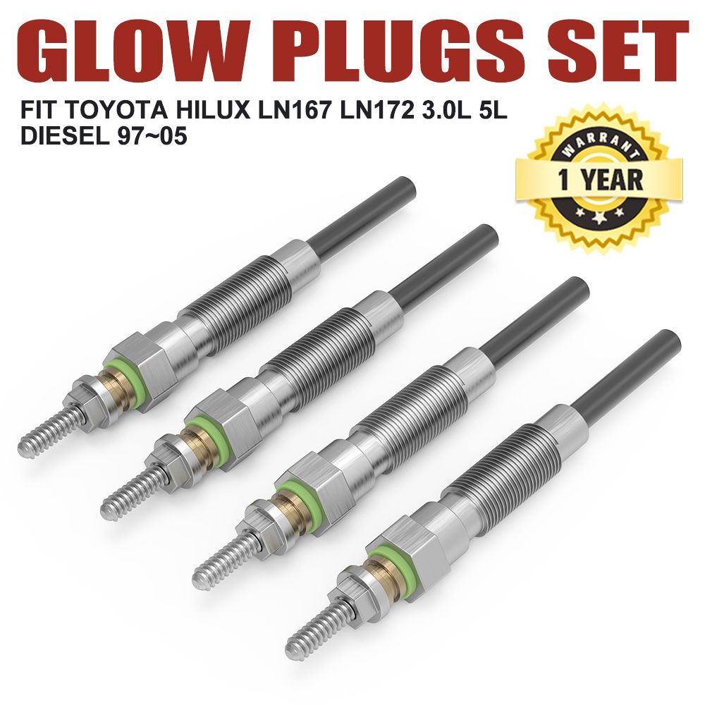 4 Diesel Glow Plugs FIT Toyota Hilux LN147 LN167 LN172 1997-2005 3.0L ...