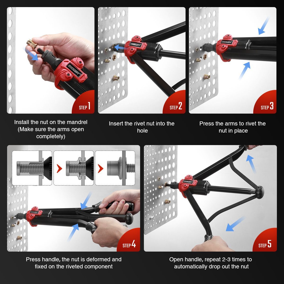 16-Inch Rivet Nut Gun M3-M12 Mandrel Hand Rivet Tool Kit with 70 Rivet ...
