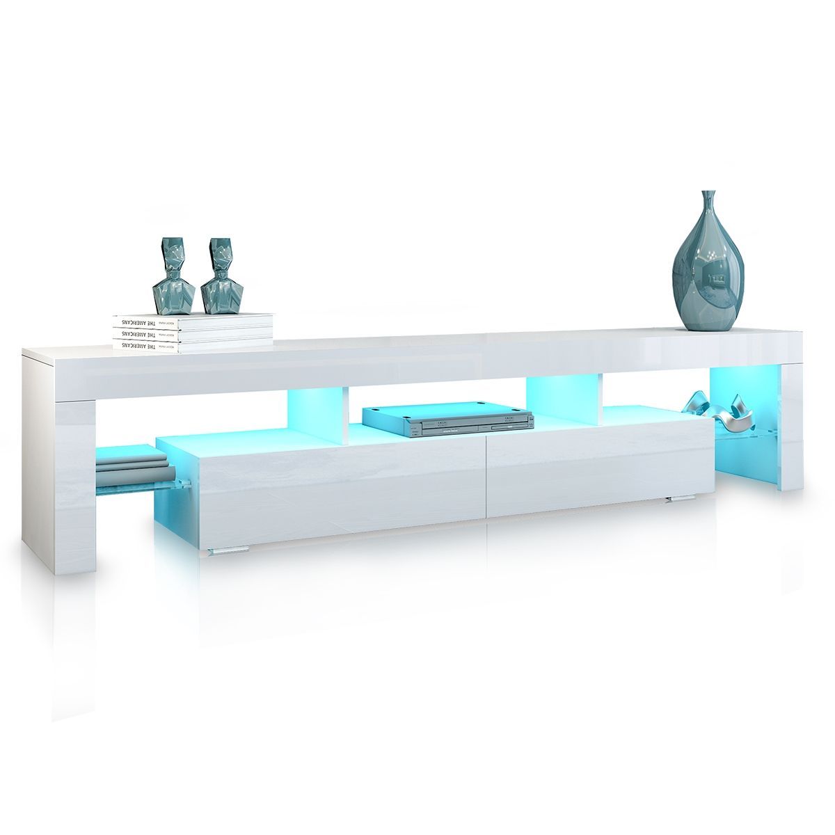 200cm TV Stand Cabinet 2 Drawers LED Entertainment Unit Wood Storage ...