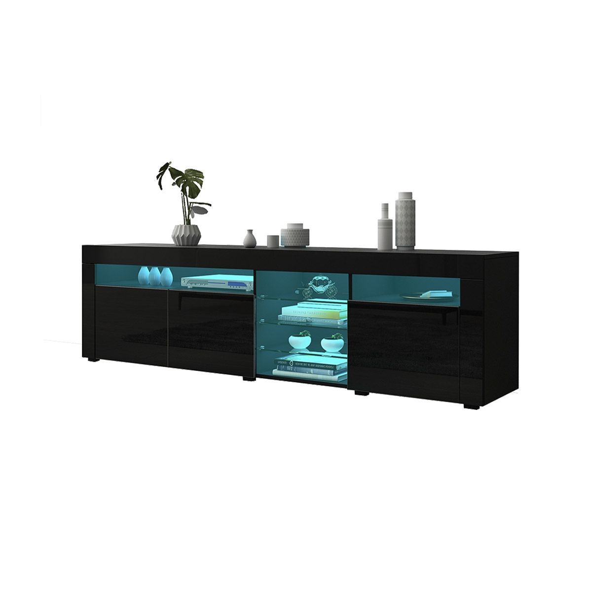 180cm TV Stand Wood Entertainment Unit High Gloss Front Cabinet with ...