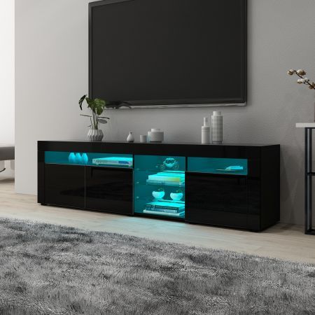 180cm TV Stand Wood Entertainment Unit High Gloss Front Cabinet with ...